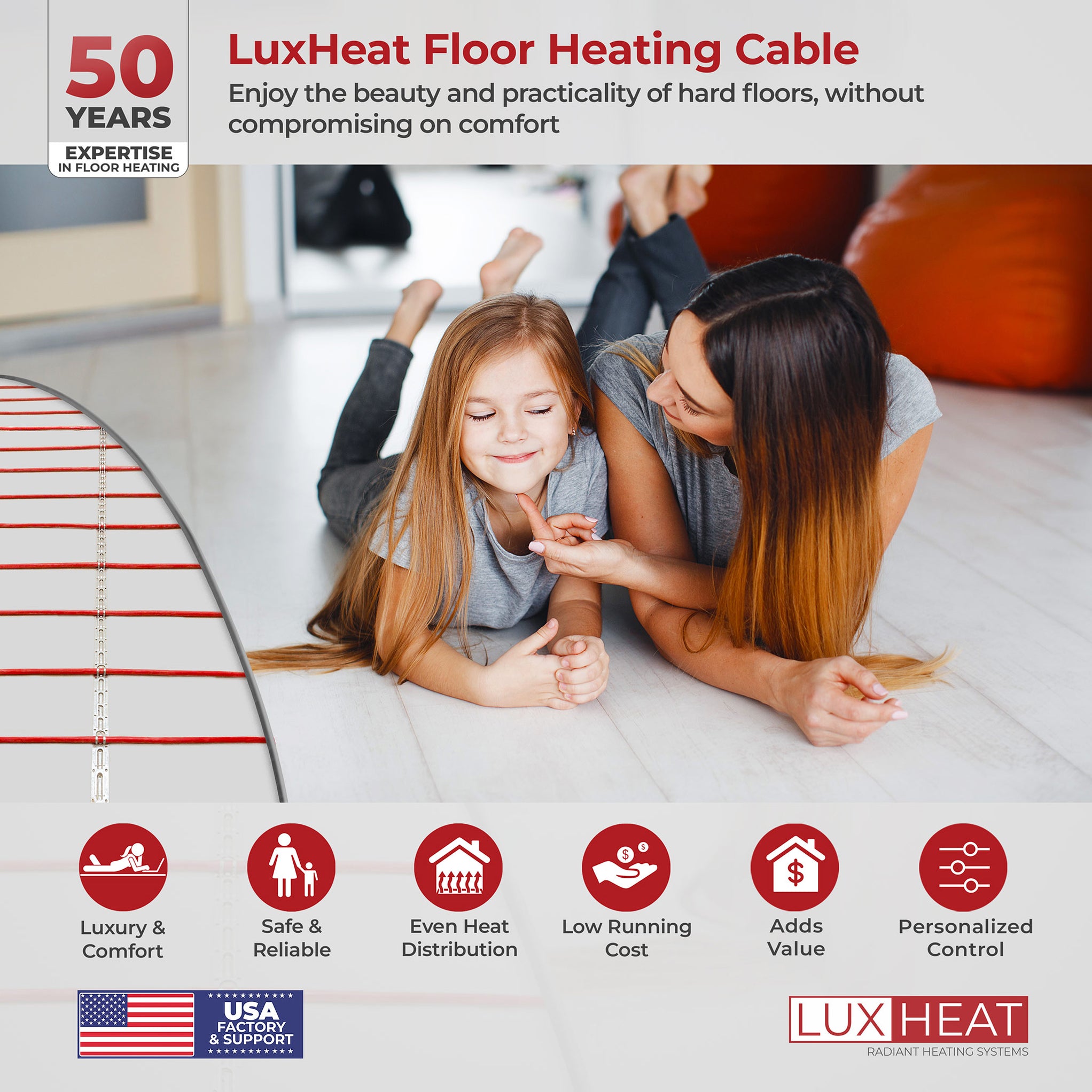 LuxHeat Radiant Floor Heating Cable System with Fixing Strips & WiFi ...